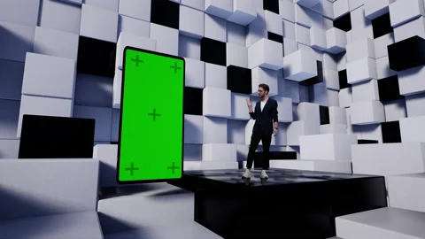 Tv presenter in virtual studio news gree... | Stock Video | Pond5