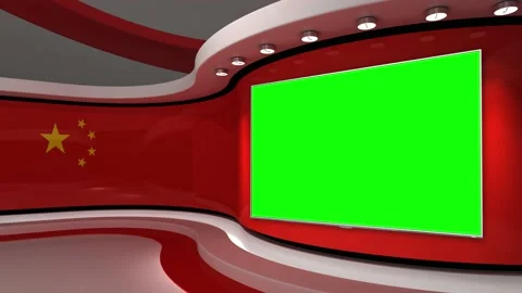 TV studio. Chinese flag background. News... | Stock Video | Pond5