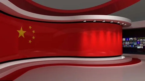 TV studio. Chinese flag background. News... | Stock Video | Pond5