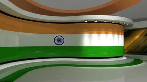 TV studio. Indian flag background. News ... | Stock Video | Pond5