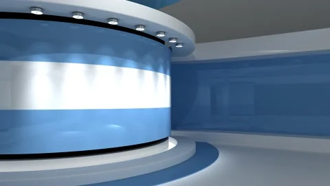 TV studio. Light blue background. News s... | Stock Video | Pond5