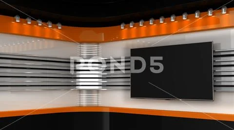 Tv Studio. Orange studio. Backdrop for TV shows .TV on wall. News ...