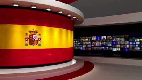 TV studio. Spain. Spanish flag. News stu... | Stock Video | Pond5