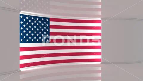 TV studio. USA. United States flag studio. USA flag background. News ...