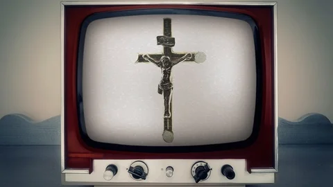 TV vintage Cross Jesus Christ zoom in | Stock Video | Pond5
