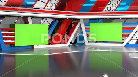 TV On Wall.3D Virtual News Studio Background, 3d illustration: Royalty ...