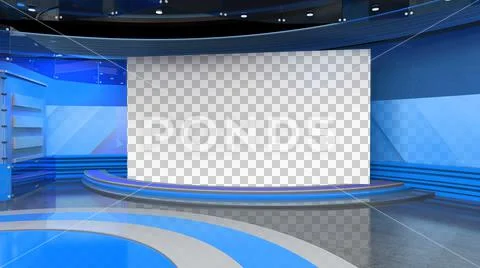 TV On Wall.3D Virtual News Studio Background, 3d illustration: Graphic ...