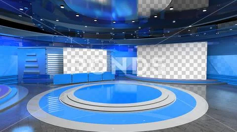 TV On Wall.3D Virtual News Studio Background, 3d illustration ...