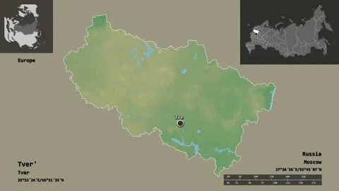 Tver' location. Russia. Relief map | Stock Video | Pond5