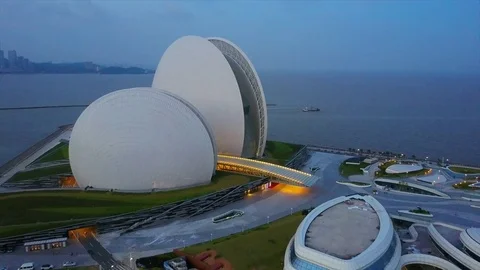 twilight zhuhai bay opera house island c... | Stock Video | Pond5
