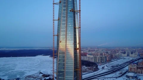 Twisted glass walled facade of modern su... | Stock Video | Pond5