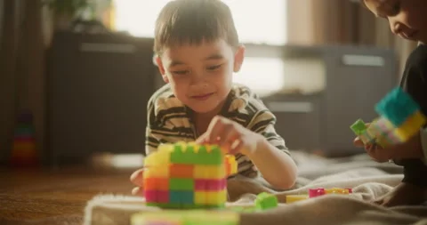 Two Asian Kids Playing with Building Blo... | Stock Video | Pond5