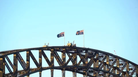 Two Australian flags flying high on top ... | Stock Video | Pond5