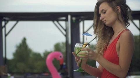 Two beautiful slim girls in bathing suit... | Stock Video | Pond5