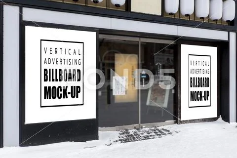 Two blank vertical billboard on entrance wall ~ Premium Photo #131137819