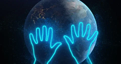 Two blue hands wave their palm in space ... | Stock Video | Pond5