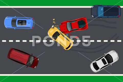 Two car accident top view. Vehicle collision on the road. Car crash ...