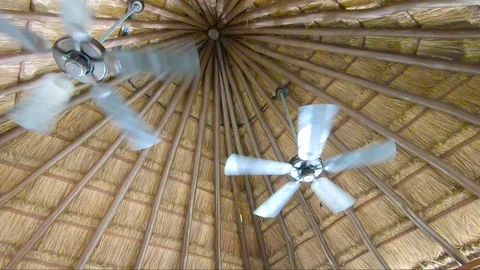 Two ceiling fans spinning fast at a spa ... | Stock Video | Pond5