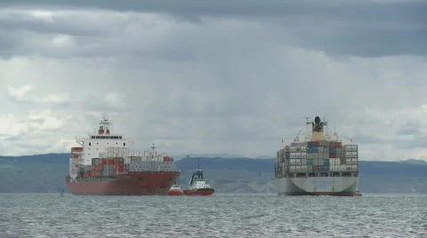 two container ships turn | Stock Video | Pond5