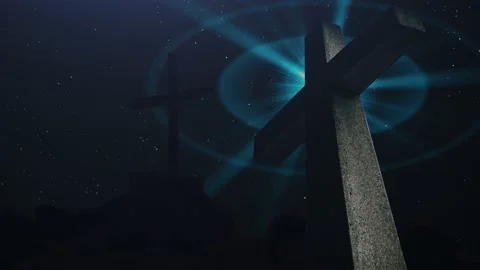 two crosses with bright light and night ... | Stock Video | Pond5