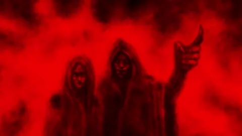 Two demons watching 2D animation. Horror... | Stock Video | Pond5