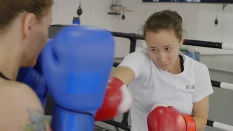 Two Female Boxers Practicing Together on... | Stock Video | Pond5