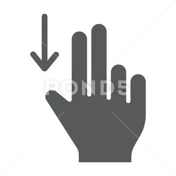 Two finger drag down glyph icon, gesture and hand, flick sign, vector ...