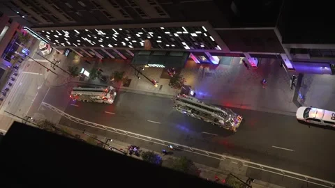 Two fire trucks and police car blocking ... | Stock Video | Pond5