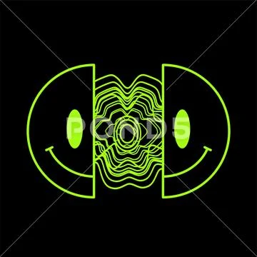Two half of smile face. Vector modern neon digital style cartoon ...