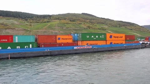 Two huge container barges with cargo hea... | Stock Video | Pond5