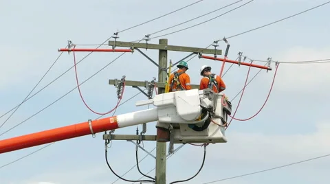 Two Hydro Linemen Splicing New Wires On ... | Stock Video | Pond5