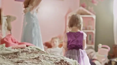 Two little girls wearing princess dresse... | Stock Video | Pond5