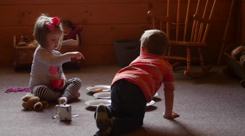 Two little kids playing house together a... | Stock Video | Pond5
