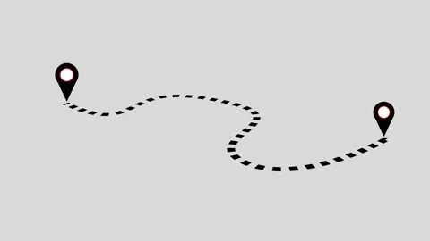 Two location pins connected by a dashed ... | Stock Video | Pond5