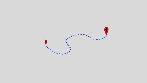 Two location pins connected by a dashed ... | Stock Video | Pond5