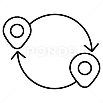 Two map markers connected by circular arrows. Simple outline vector ...