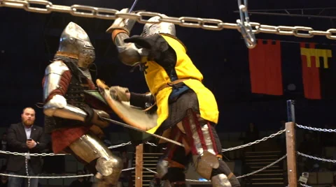 Two medieval knight fighting in an arena... | Stock Video | Pond5