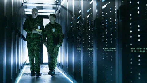 Two Military Men Walking in Data Center ... | Stock Video | Pond5