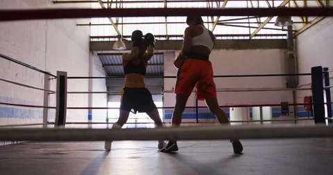 Two mixed race women training in boxing ... | Stock Video | Pond5