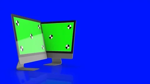 Two Modern computers with green screen, ... | Stock Video | Pond5