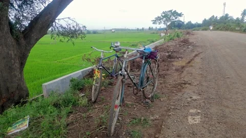 Two old model bicycles parked under road... | Stock Video | Pond5