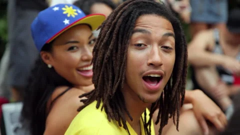 Two people in a group around pool at hou... | Stock Video | Pond5