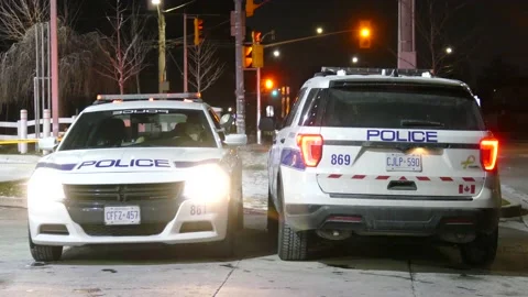 Two police cars parked opposite to each ... | Stock Video | Pond5