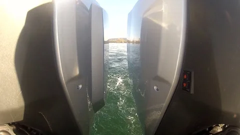 Two powerful outboard engines on a boat | Stock Video | Pond5