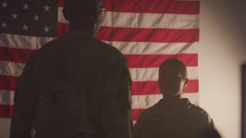 Two Soldiers Standing in Front the Ameri... | Stock Video | Pond5