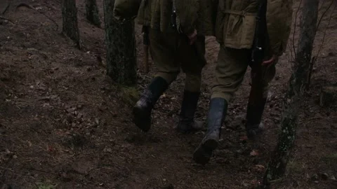 Two soldiers of world war ii walking in ... | Stock Video | Pond5