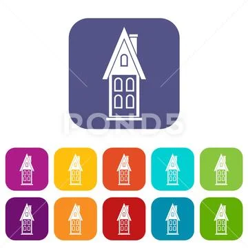Two storey house with attic icons set Illustration #101617072