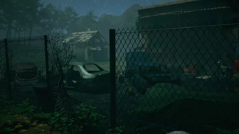 Two stripped, weathered cars sit in a cl... | Stock Video | Pond5