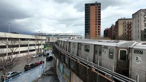 two subway trains crossing paths outside... | Stock Video | Pond5