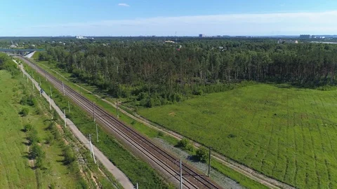 Two-track railway. The camera moves arou... | Stock Video | Pond5